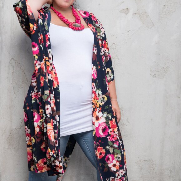 JaFlor Designs | Tops | Plus Size Navypinkorange Floral Print Maxi ...